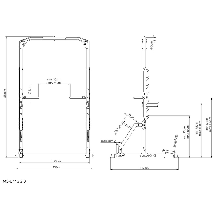 Squat half-rack with pull up bar with rack and dip station + landmine ...